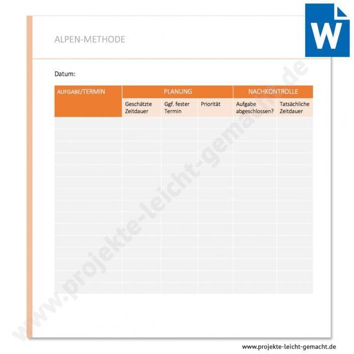Vorlage ALPEN-Methode - Projekte leicht gemacht
